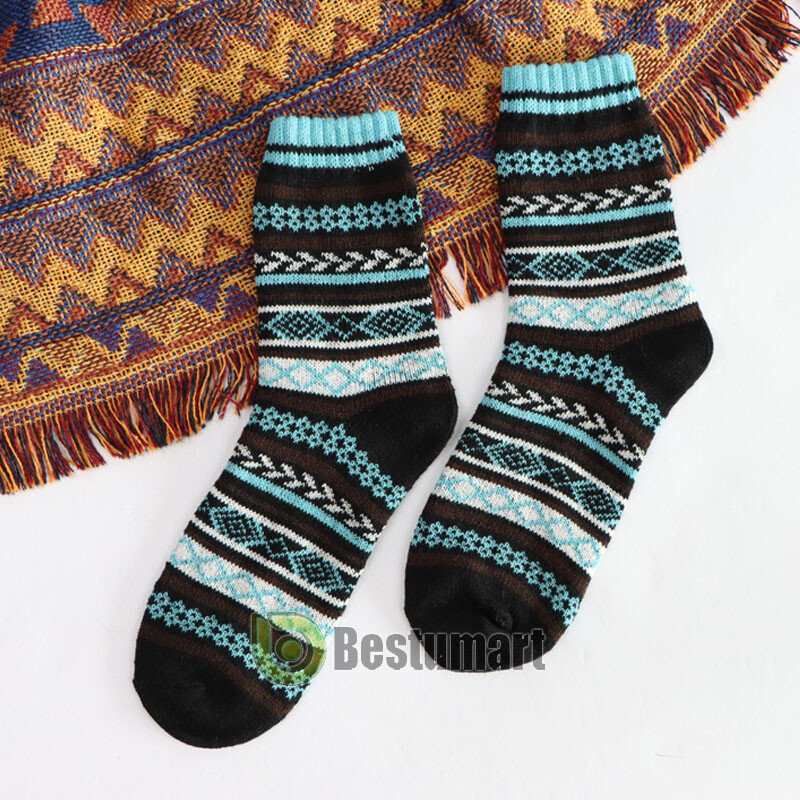 5Pairs Socks Men Women Vintage Style Winter Soft Warm Thick Knit Wool ...