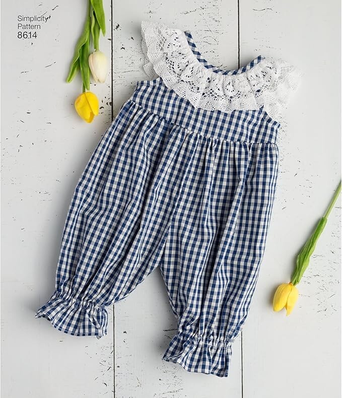 Simplicity 8614 Baby Romper Jumper Ruffled Play Outfit Bloomers Dress Pattern | eBay