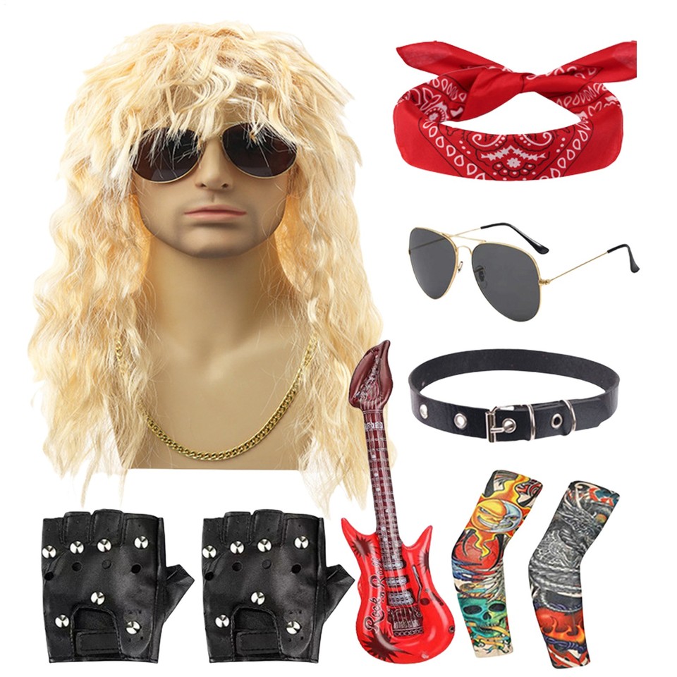 9pcs 80s Rocker Costume For Men Halloween 80s Rocker Star Costume Set ...