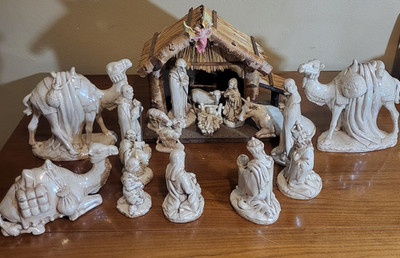 Vintage White Ceramic Nativity Scene with Stable Set 18 Pieces Perfect ...