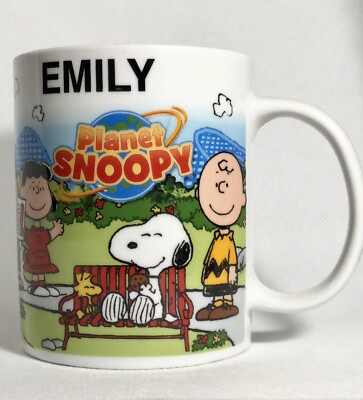 Planet Snoopy Peanuts personalized "EMILY" Mug Knotts Berry Farm 10 oz ...
