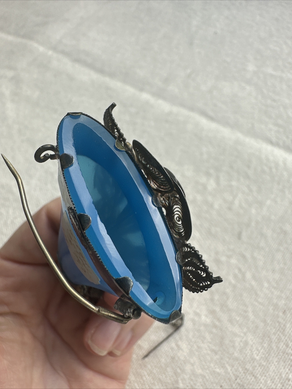 Mid 19th Century Silver Filigree & Blue Opaline Glass Tussie Mussie ...