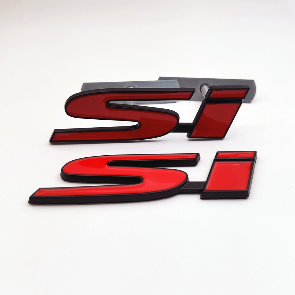 Black Red Si Logo Front Grille Emblem + Car Lid Bagde Metal Sticker ...