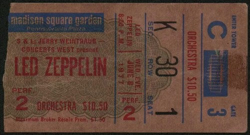 LED ZEPPELIN 1977 Concert Ticket Stub NYC Madison Square Garden | eBay