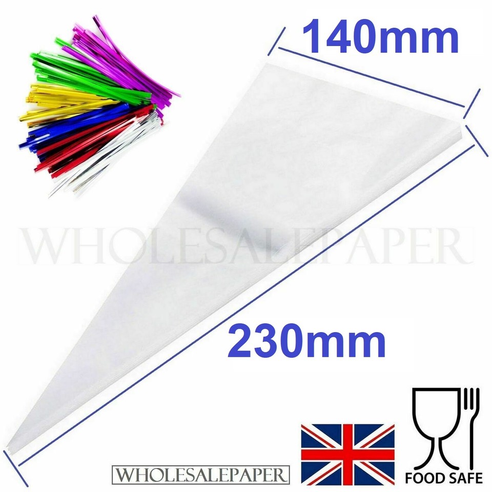 SWEET CONE BAGS CLEAR CELLOPHANE HOT CHOCOLATE CELLO BIRTHDAY PARTY ...