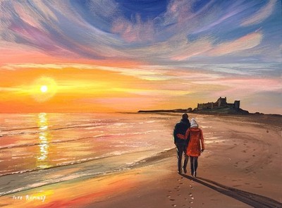 Pete Rumney Art Painting Golden Hour At Bamburgh Original Painting ...