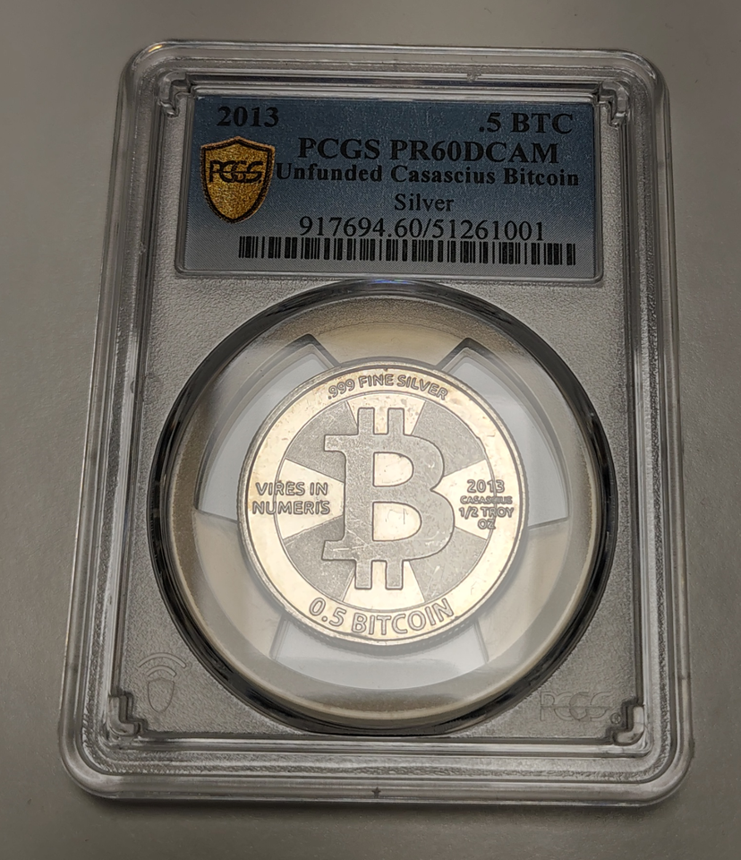 Casascius 0.5 BTC PR60 SILVER not funded 2013 Physical Bit Coin graded ...