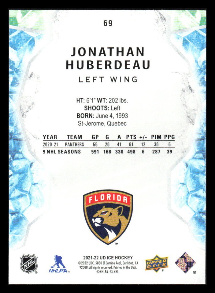 2021-22 Upper Deck Ice #69 Jonathan Huberdeau Hockey Card | eBay