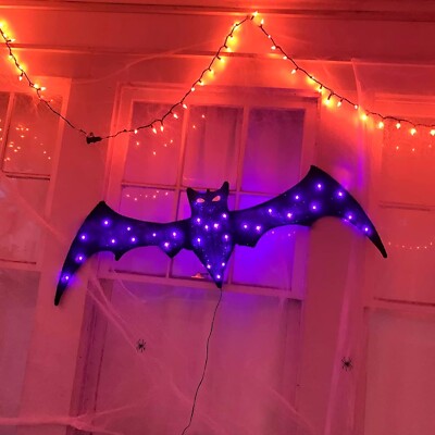 EAMBRITE Halloween Hanging Decorations Light up Bat with Purple Lights ...