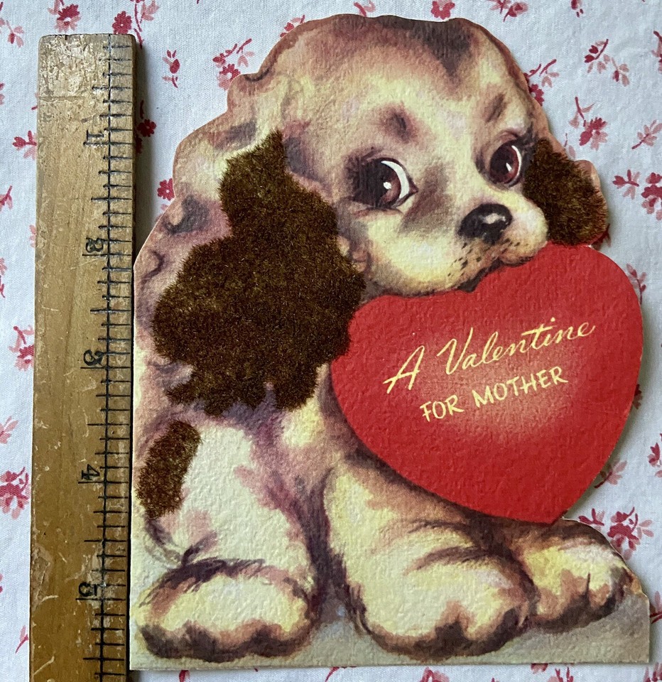 Vintage 1950 Die-Cut, Brown Flocked Cute Cocker Spaniel Valentine ...
