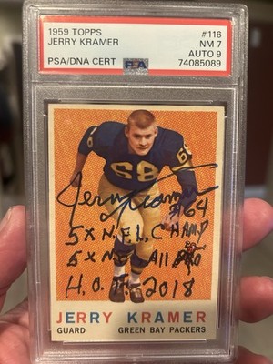 1959 Topps Jerry Kramer rc #116 Signed PSA 7 Auto 9 With Multi ...