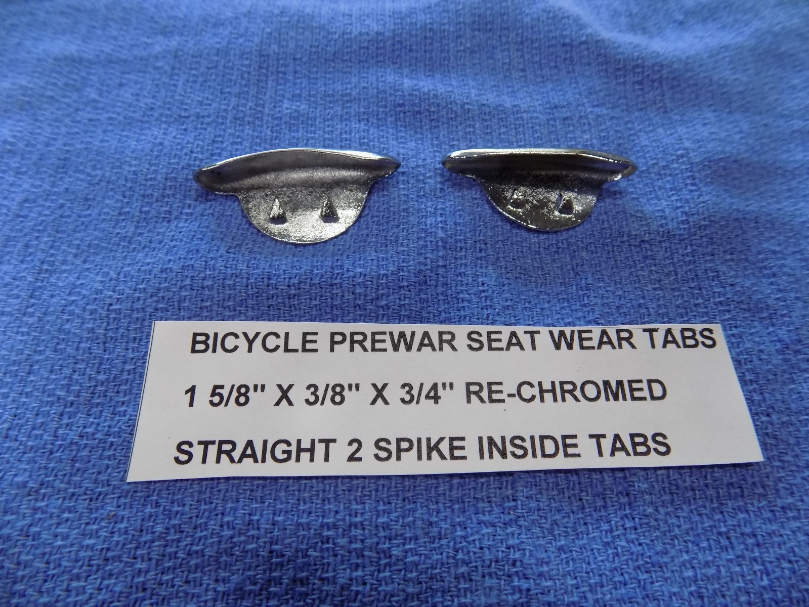 BICYCLE PREWAR SEAT WEAR TABS 1 5/8" X 3/8" X 3/4" SET OF 2 RE-CHROMED ...