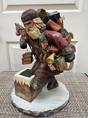 WHIMSICAL WHITTLER 2009 Santa Claus Hand Carved VAUGHN STEPHANIE RAWSON ...