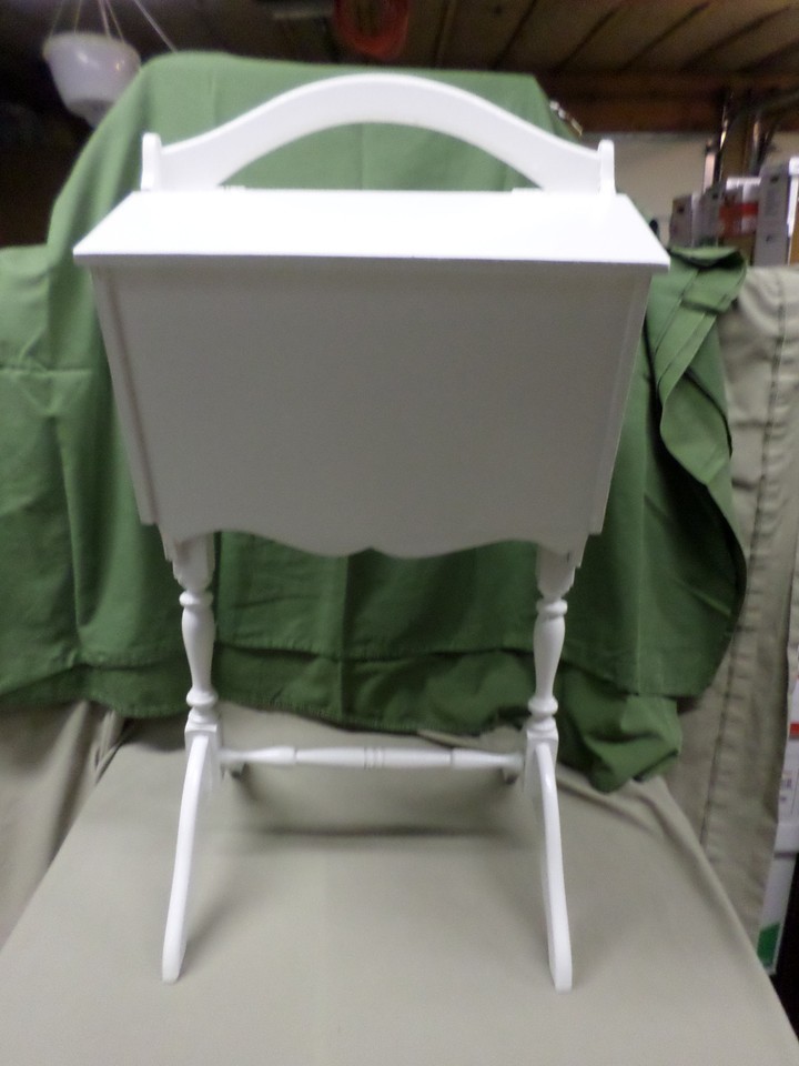 2097D Vtg 28" Floor Standing Wood Sewing Box w/Flip Tops WHITE PAINTED ...
