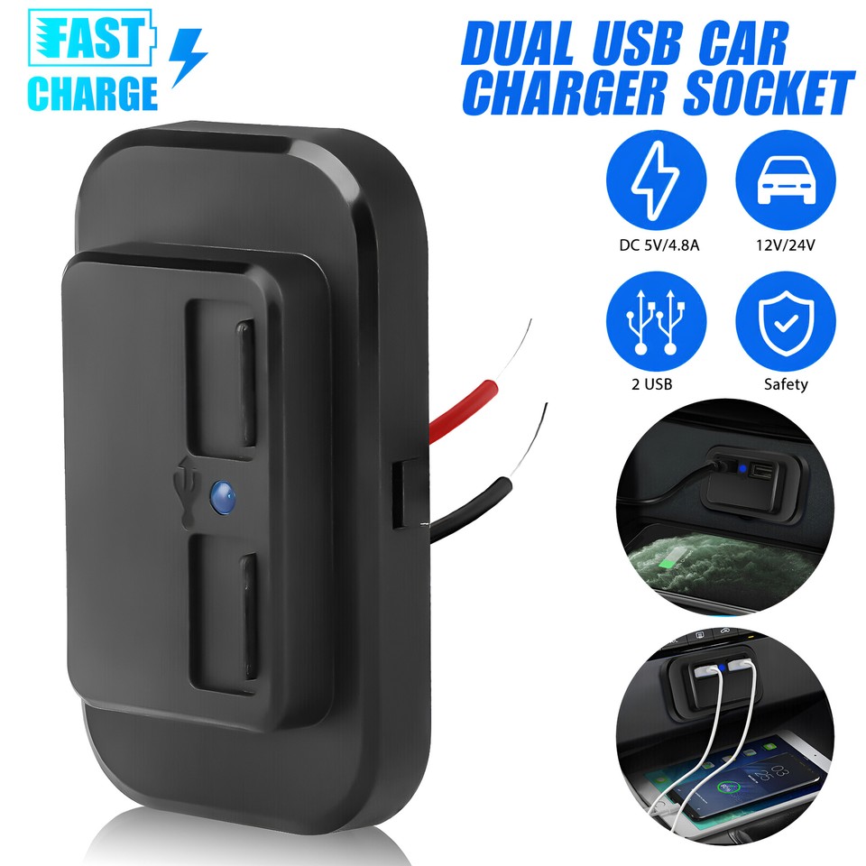 2pcs Dual USB Port Car Fast Charger Socket Power Outlet Panel Mount ...