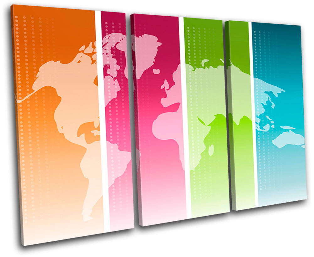 World Atlas Funky Maps Flags TREBLE CANVAS WALL ART Picture Print VA ...