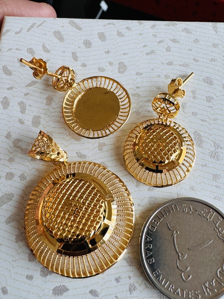 22CT 22KT 916 Real Fine Gold Set Round Shape Earring Pendant only 9.3g ...