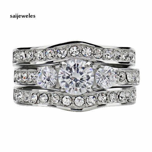 2.20CT Round Cut Lab-Created Diamond Wedding Trio Ring Set 14K White ...