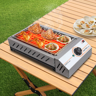 110V BBQ Grill Electric Barbecue Grill Countertop Griller Stainless ...