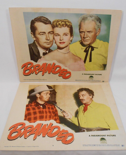 BRANDED 1951 2 Lobby Card Lot Alan Ladd Mona Freeman Charles Bickford ...