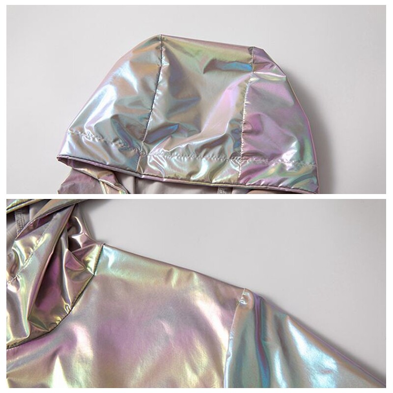 Unisex Hooded Coat Iridescent Shiny Holographic Jacket Harajuku Fashion ...
