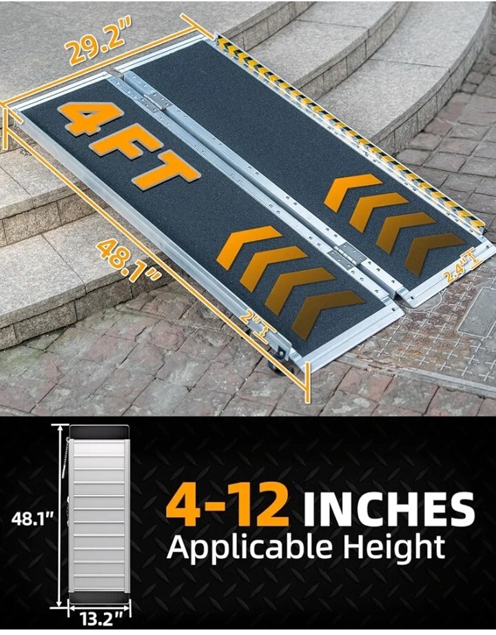VNN Portable Wheelchair Ramp 4FT, Non-Slip Aluminum Folding Handicap ...