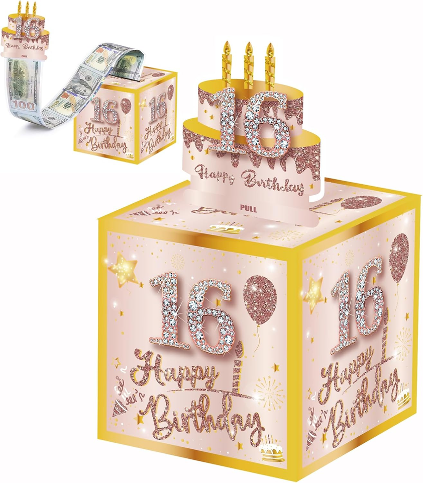 Happy 16Th Birthday Money Box for Cash Gift,Rose Gold Pull Surprise ...