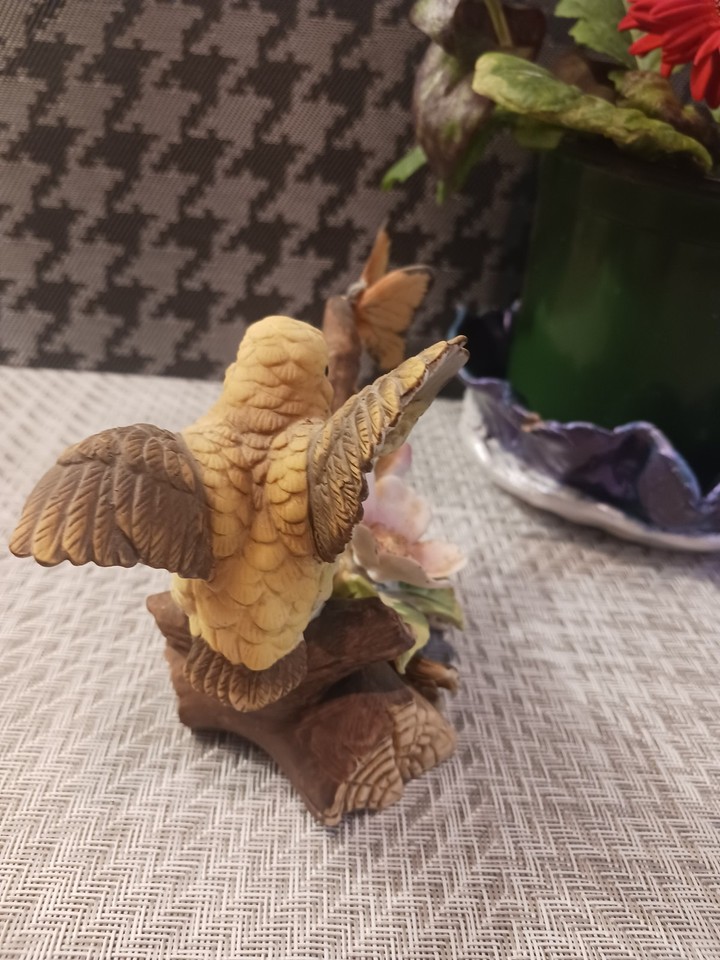 Vintage Lefton Japan Yellow Bird Butterfly Flower Porcelain Figurine KM ...