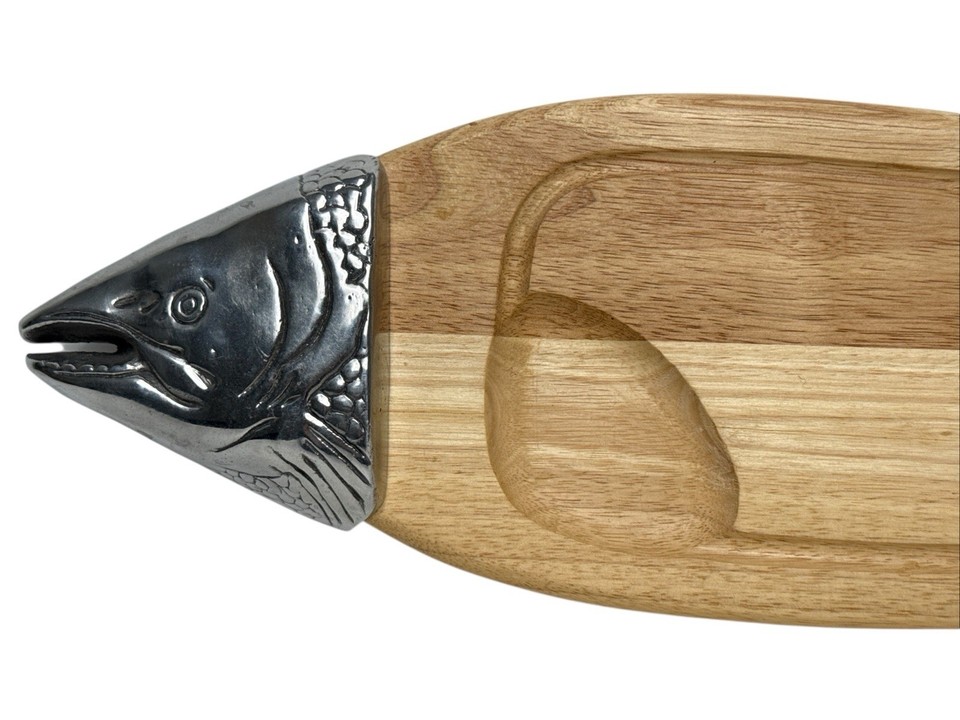 Vintage Salmon Fish Wood And Metal Cutting Board Charcuterie Serving ...
