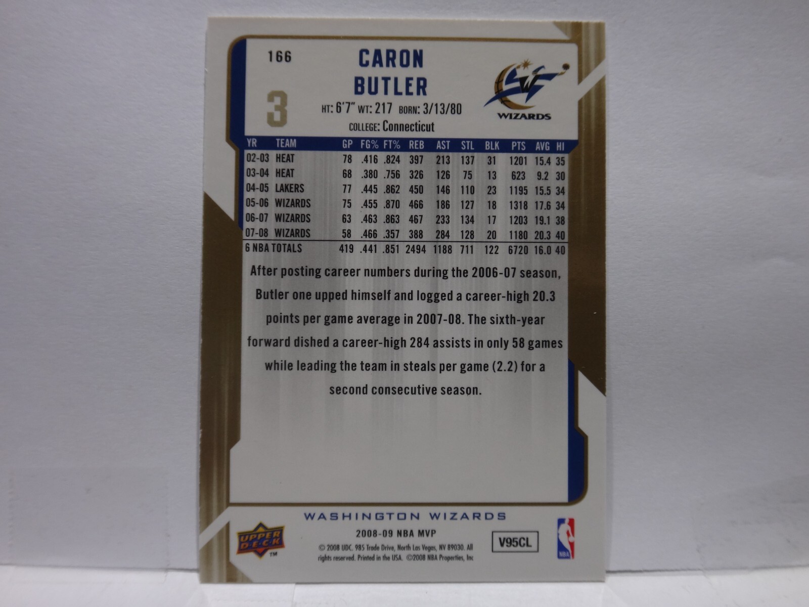 2008-09 Upper Deck MVP Gold Script /100 Caron Butler #166 | eBay