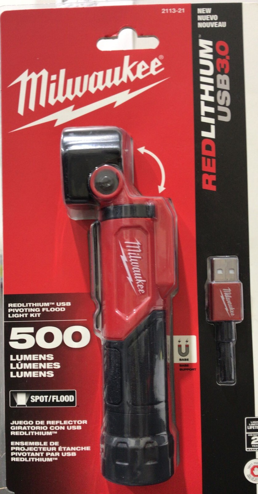 Milwaukee REDLITHIUM 500 Lumen USB Pivoting Flashlight (2113-21 ...