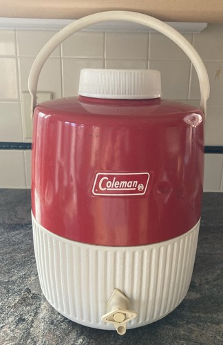 Vintage Coleman Red White Water Cooler Jug Dispenser Camping Beach Lake ...