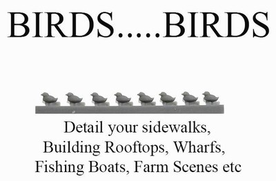HO Scale BIRDS for your building rooftop, sidewalk, parks, wharfs ...