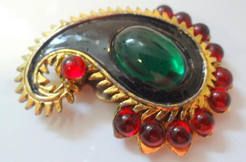 VINTAGE PAISLEY BUTA MOGUL JEWEL RHINESTONE SCARF CLIP BROOCH PIN RARE ...