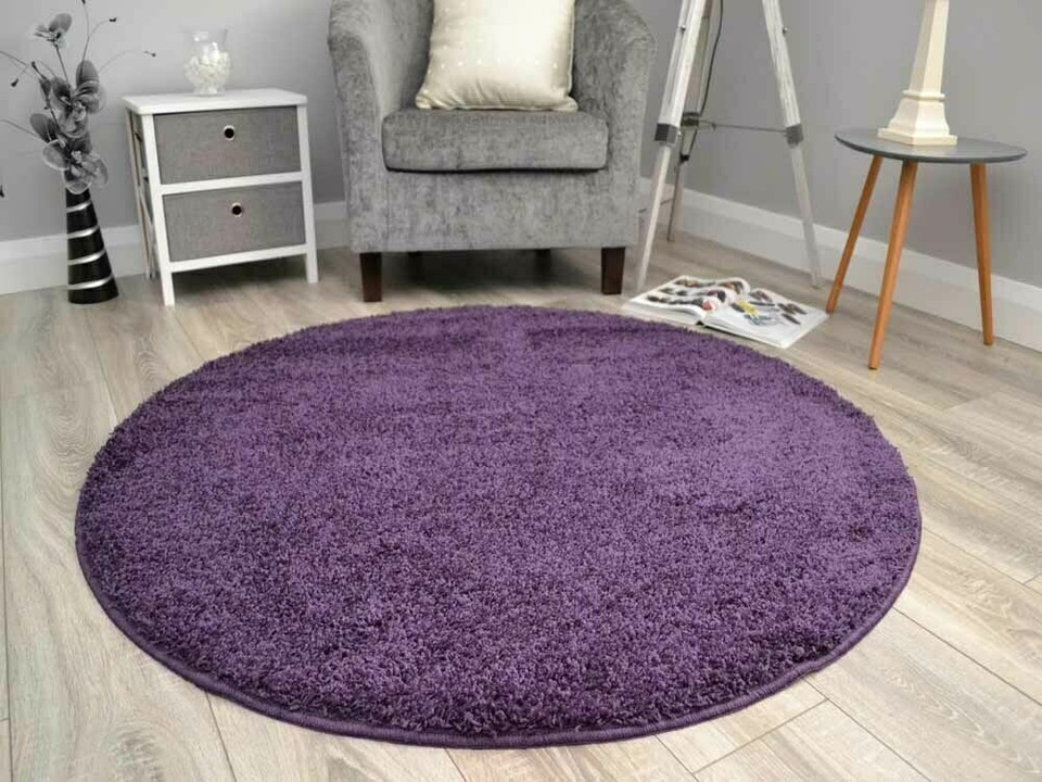 MODERN Circle Round Verona Shaggy Rugs Thick Pile Floor Round Mats Area ...