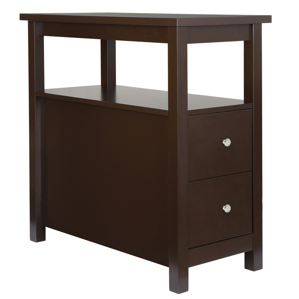 Chairside End Table with 2 Drawer and Shelf Narrow Side Table Home ...