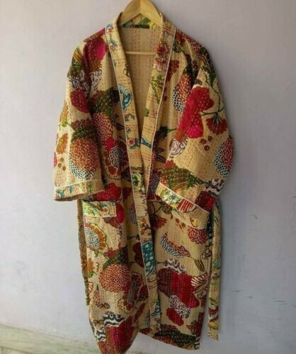 Fruit Print Kantha Kimono Indian Women's Cotton Jacket Nightwear Bath ...