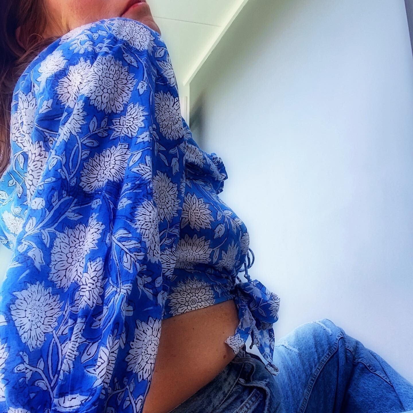 Kinga Csilla Blue White Block Print Cotton Tie Blouse Brand New With ...