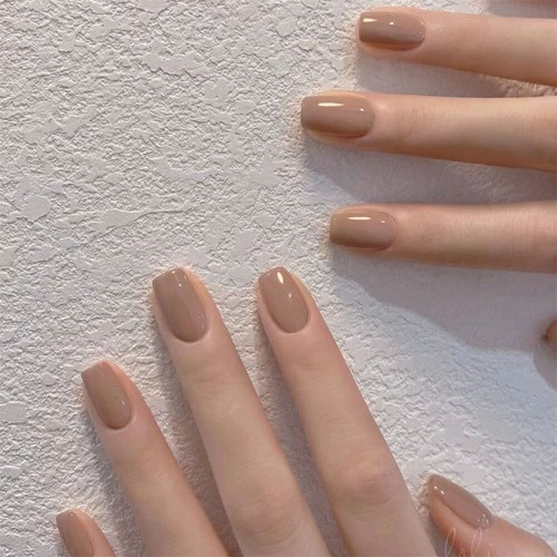 Milk Tea Color Stylish False Nail Short Square Press on Nails for Nail ...