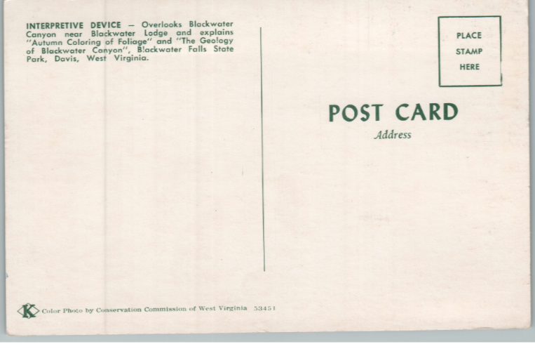 Vintage Postcard Interpretive Device Blackwater Canyon Lodge Falls ...
