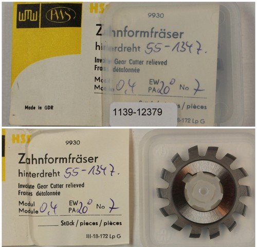 Zahnformfräser Modul 0,40 -20° - BP I - DIN 3972 Fräser-Nr. 7 für 55 ...