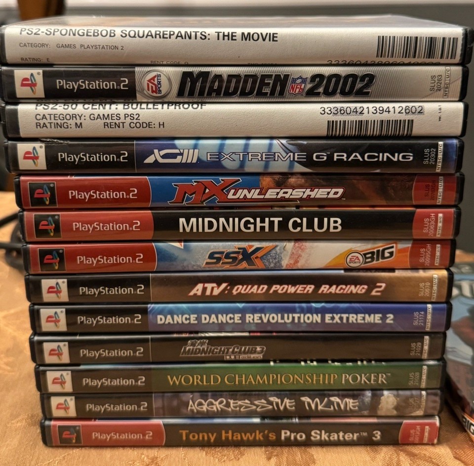 Sony PS2 Console Bundle + 2 Controllers + 2 Memory Cards + 13 Games ...