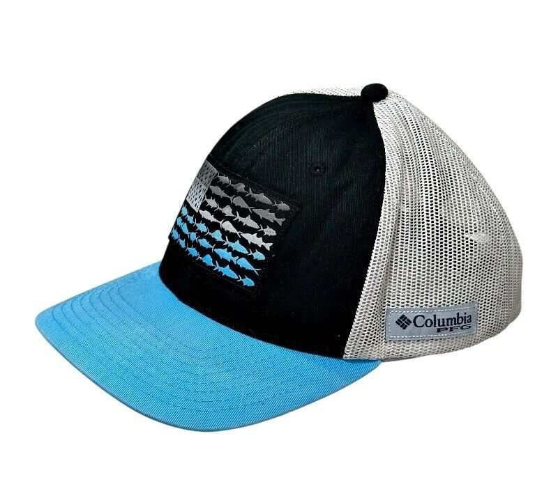 Columbia PFG Hat Baseball Cap Black Blue Gray Fish Flag Logo Fishing ...