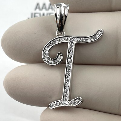 925 Solid Sterling silver initial Script letter “ T “ Pendant | eBay