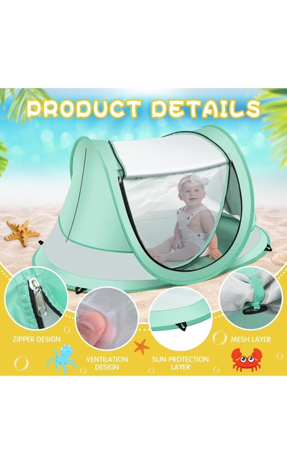 Baby Beach Tent,Large Pop Up Beach Tent Sun Shade for Beach,Portable ...