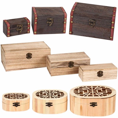 Set of 3 Dark Wood Mini Treasure Chests - Storage Gift Box Ornate Craft ...