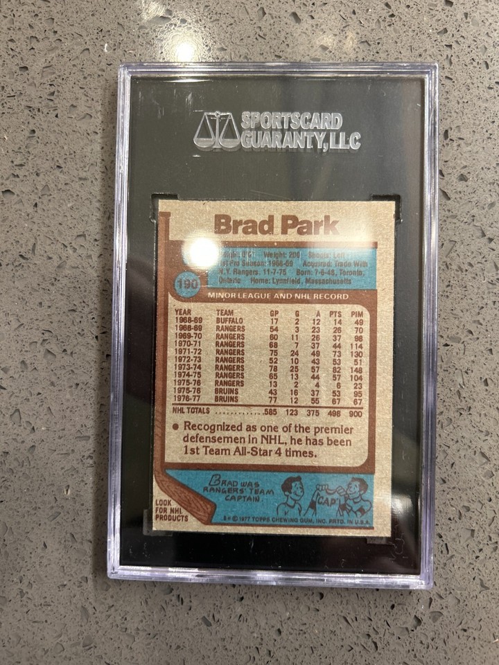 Brad Park 1977-78 Topps #190 SGC Graded Excellent "5" | eBay