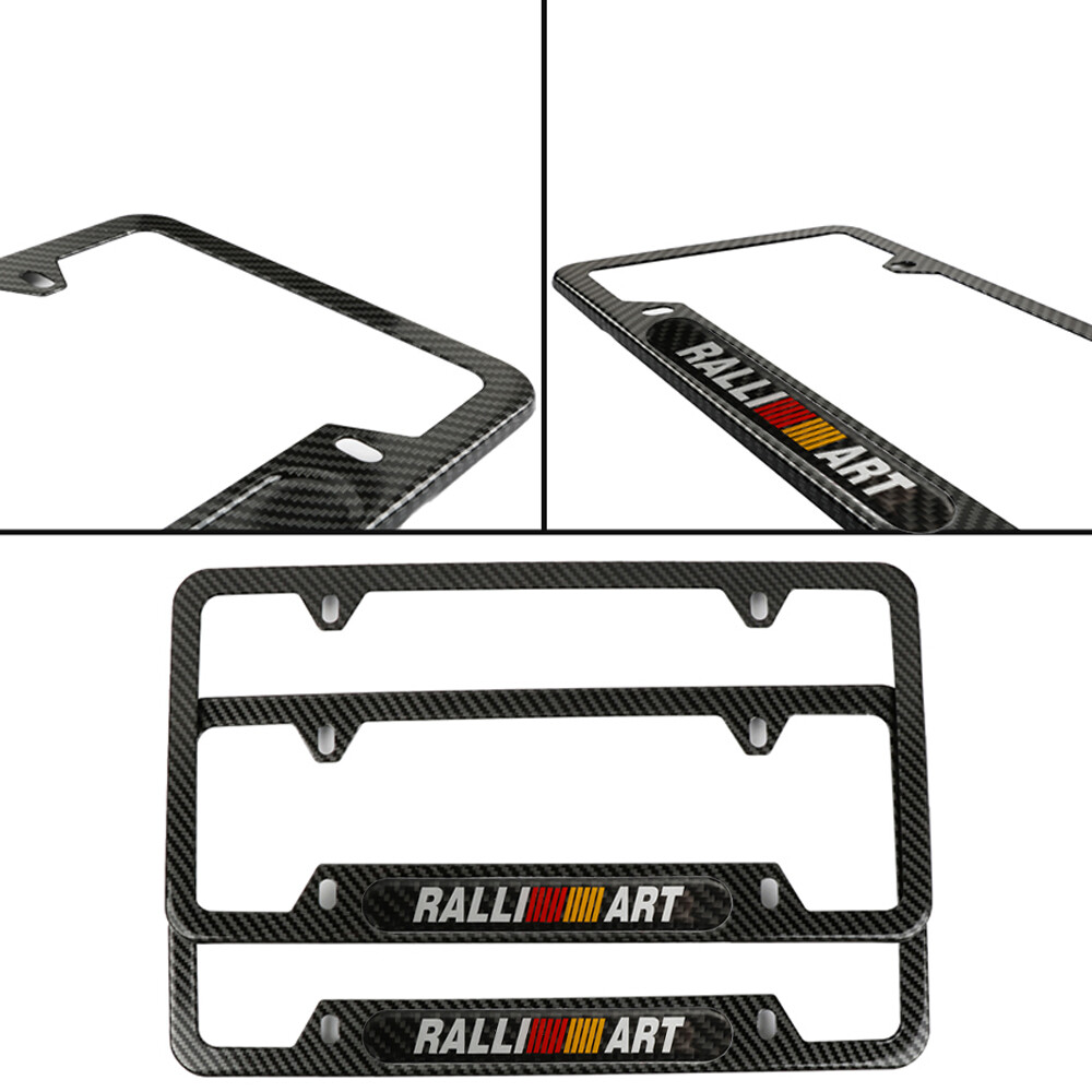 2x Ralliart Carbon Fiber Stainless Steel License Plate Frame & Blk ...