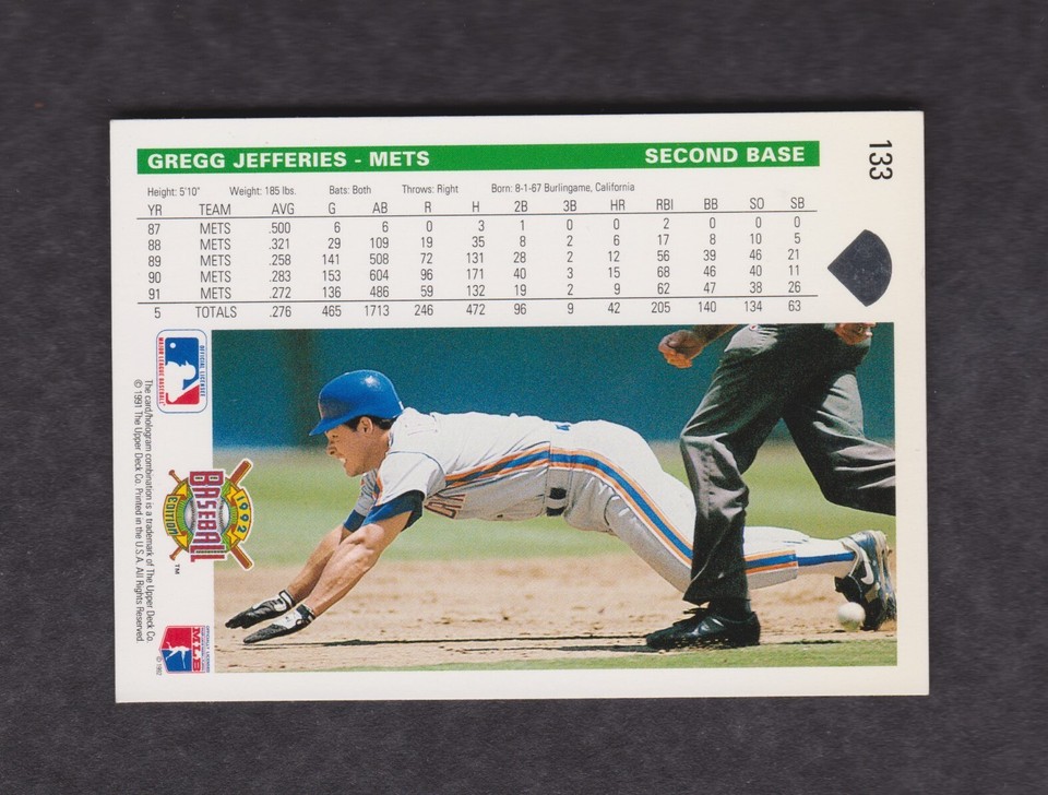 1992 Upper Deck Baseball Card #133 Greg Jefferies New York Mets NMMT ...