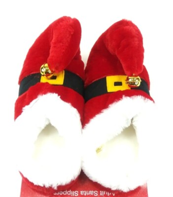 Santa Slippers with Bells Dan Dee Holiday Plush Slippers Adult Size M 7 ...